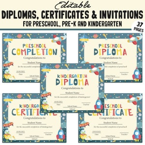 Kindergarten Certificates End of the Year, Preschool, Pre K, Diplomas ...