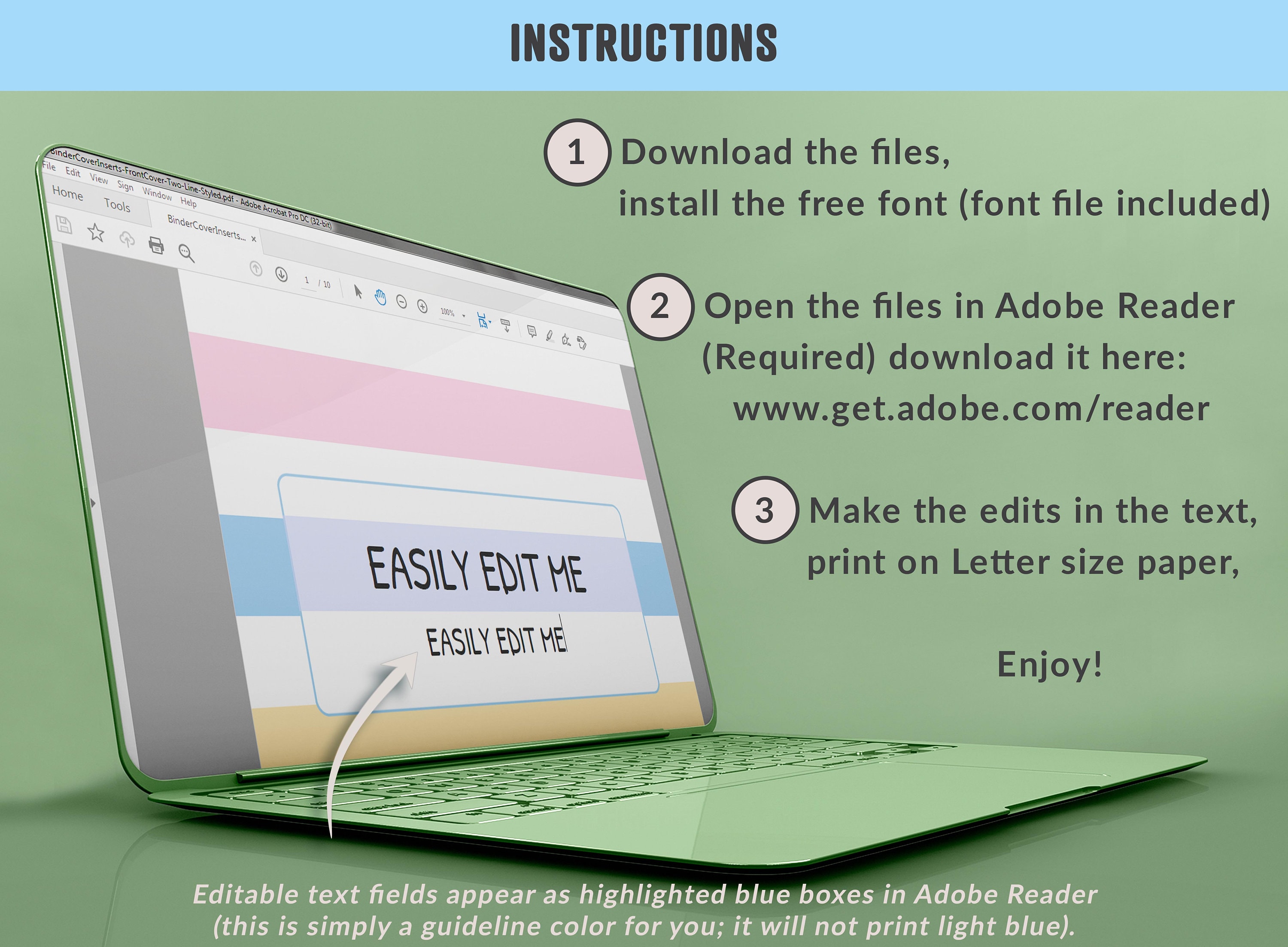 Binder Cover Inserts, 10 Printable & Editable Binder Covers+spines ...