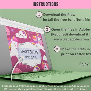 Colorful Unicorn Binder Cover, 10 Printable & Editable Covers + Spines ...