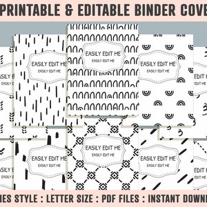 Black and White Abstract Shapes Binder Cover, 10 Printable/editable ...