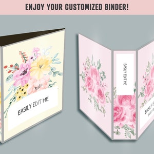 Flower Binder Cover, 10 Printable & Editable Binder Covers+spines ...
