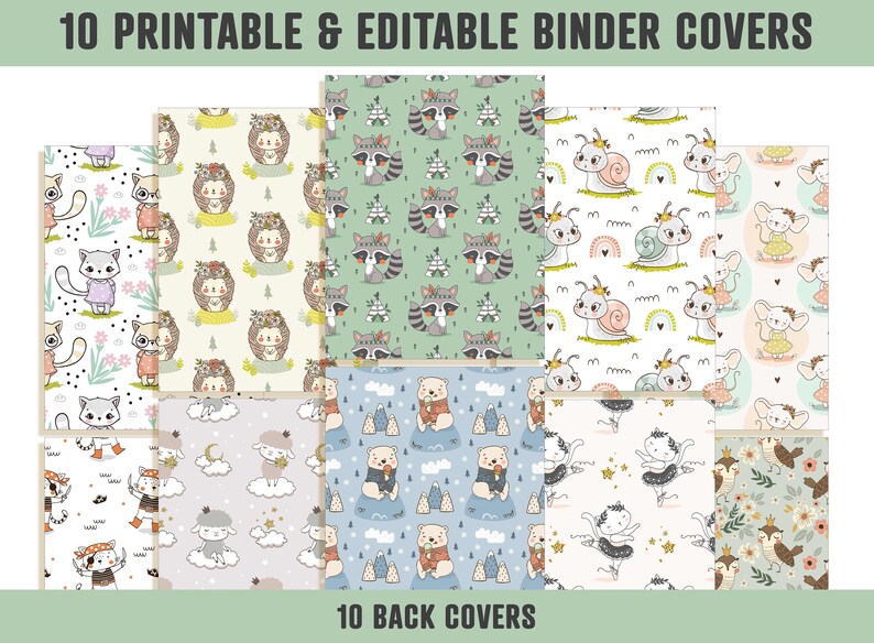 Animal Binder Cover, 10 Printable & Editable Coversspines, Binder ...