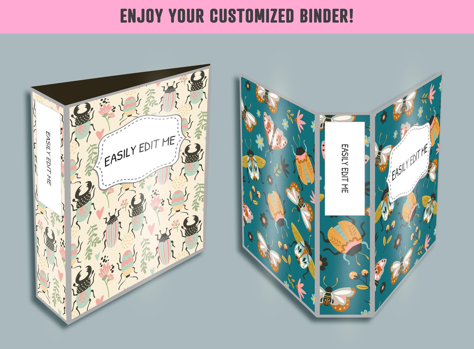 Insects and Flowers Binder Cover 10 Printable & Editable - Etsy