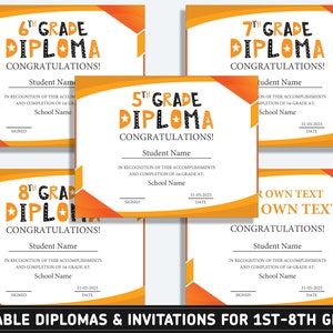 Editable 6th Grade Awards, 1st to 8th Grade Diploma, Certificate of ...