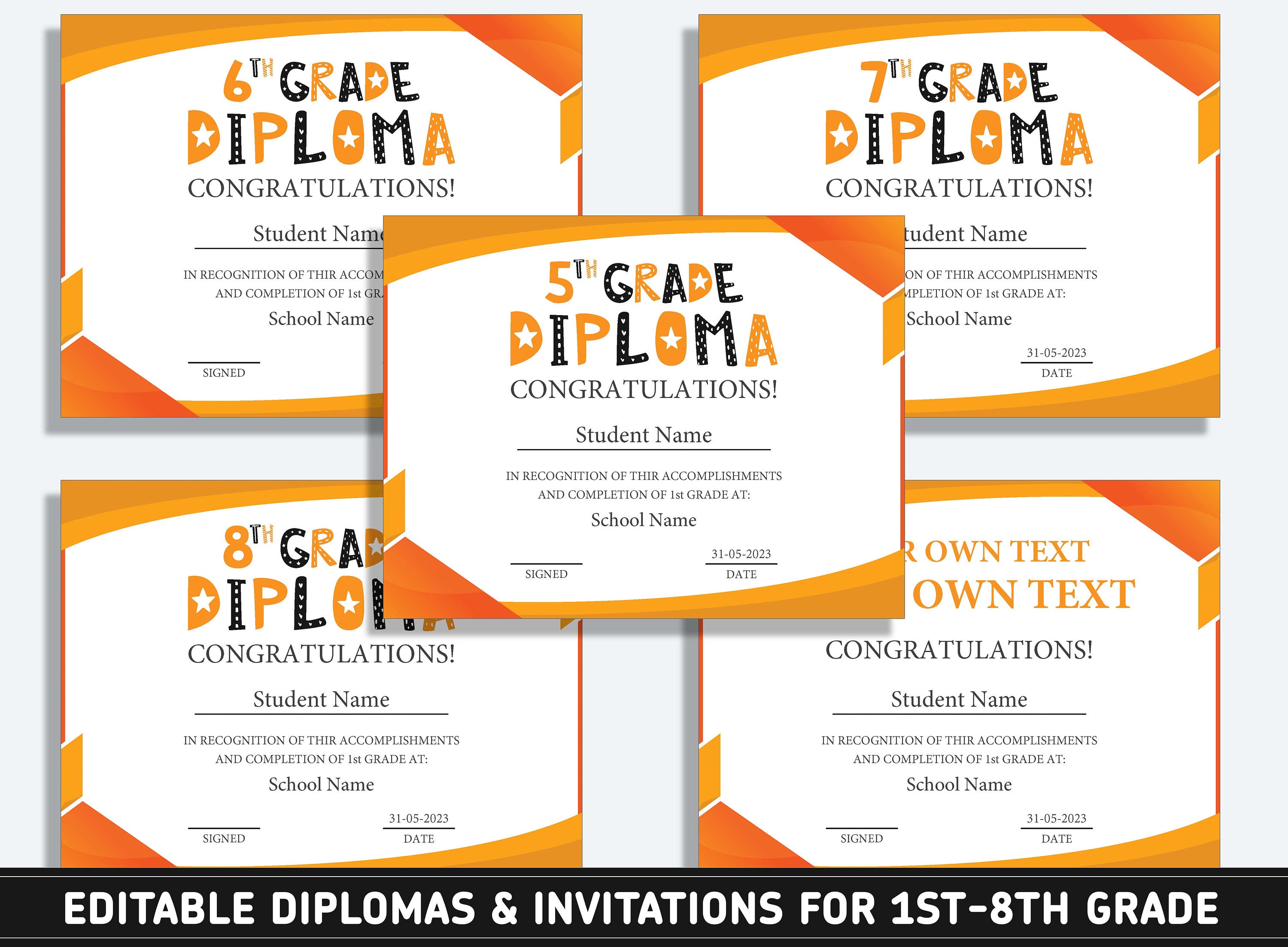 Editable 6th Grade Awards, 1st to 8th Grade Diploma, Certificate of ...