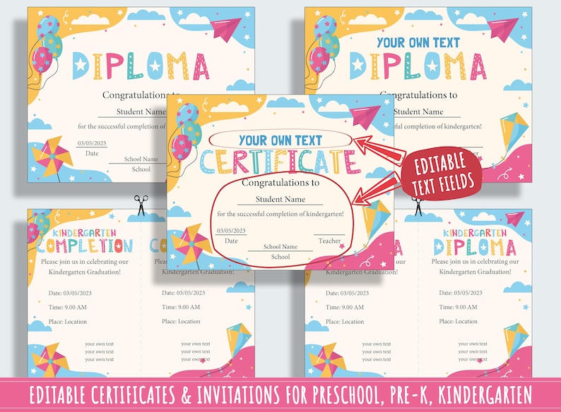 Preschool and Kindergarten End of Year Celebration Kit: 37 Editable ...
