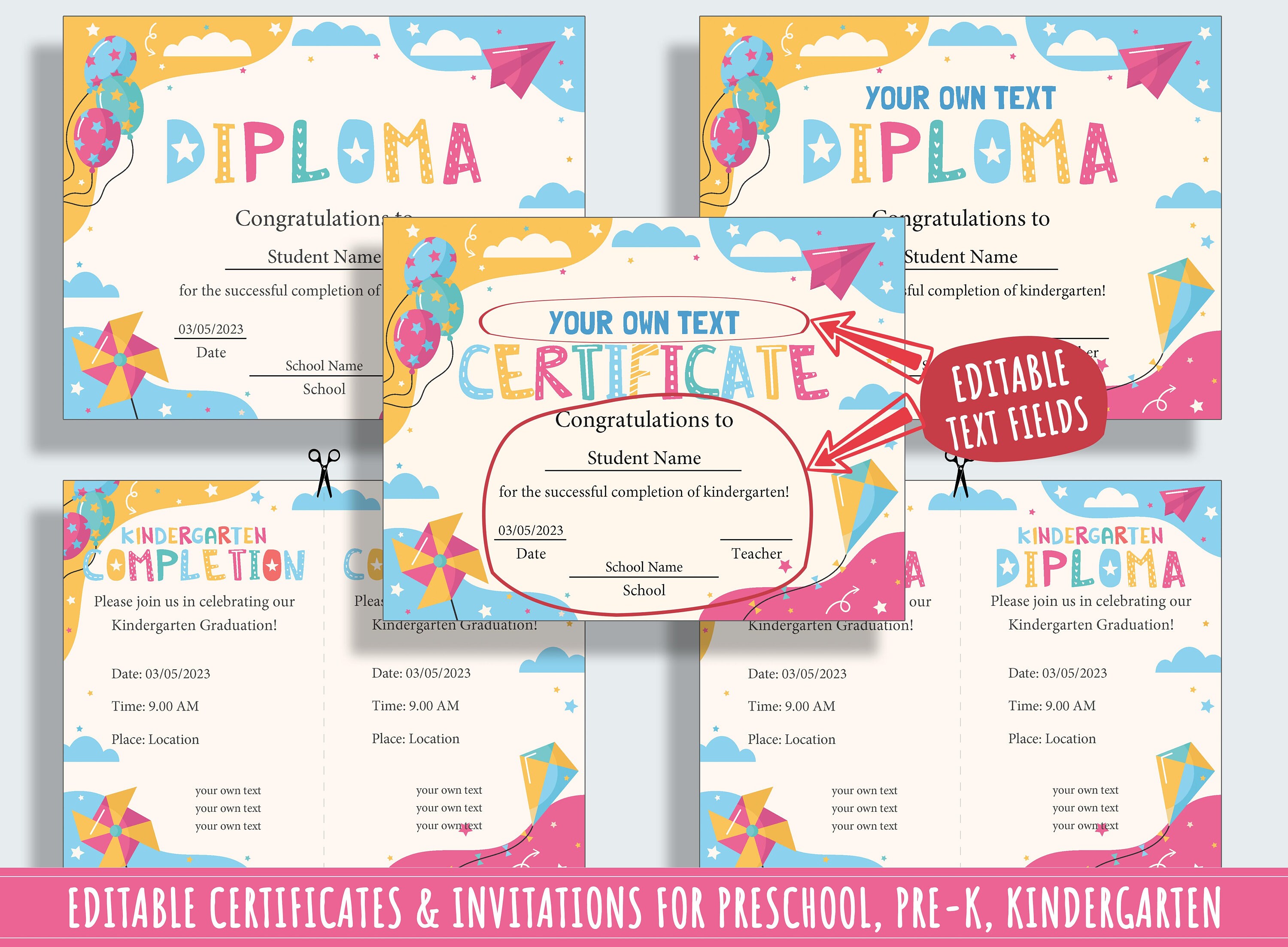 Preschool and Kindergarten End of Year Celebration Kit: 37 Editable ...