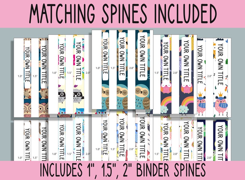 10 Editable Cute Owl Binder Covers, Includes 1, 1.5, 2 Spines ...