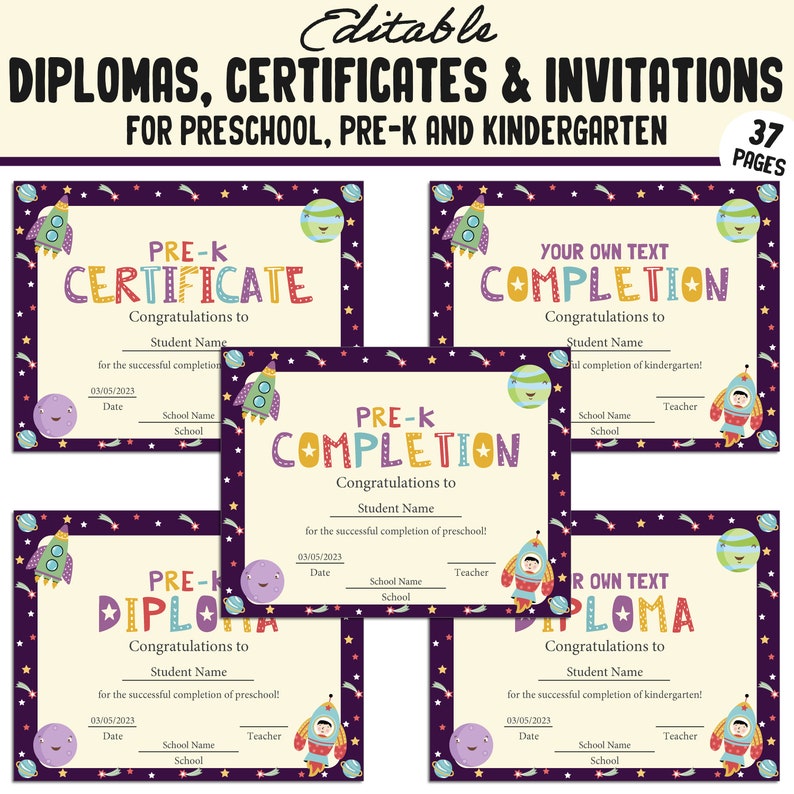37 Editable Pre K Graduation Diploma, Preschool, Kindergarten ...