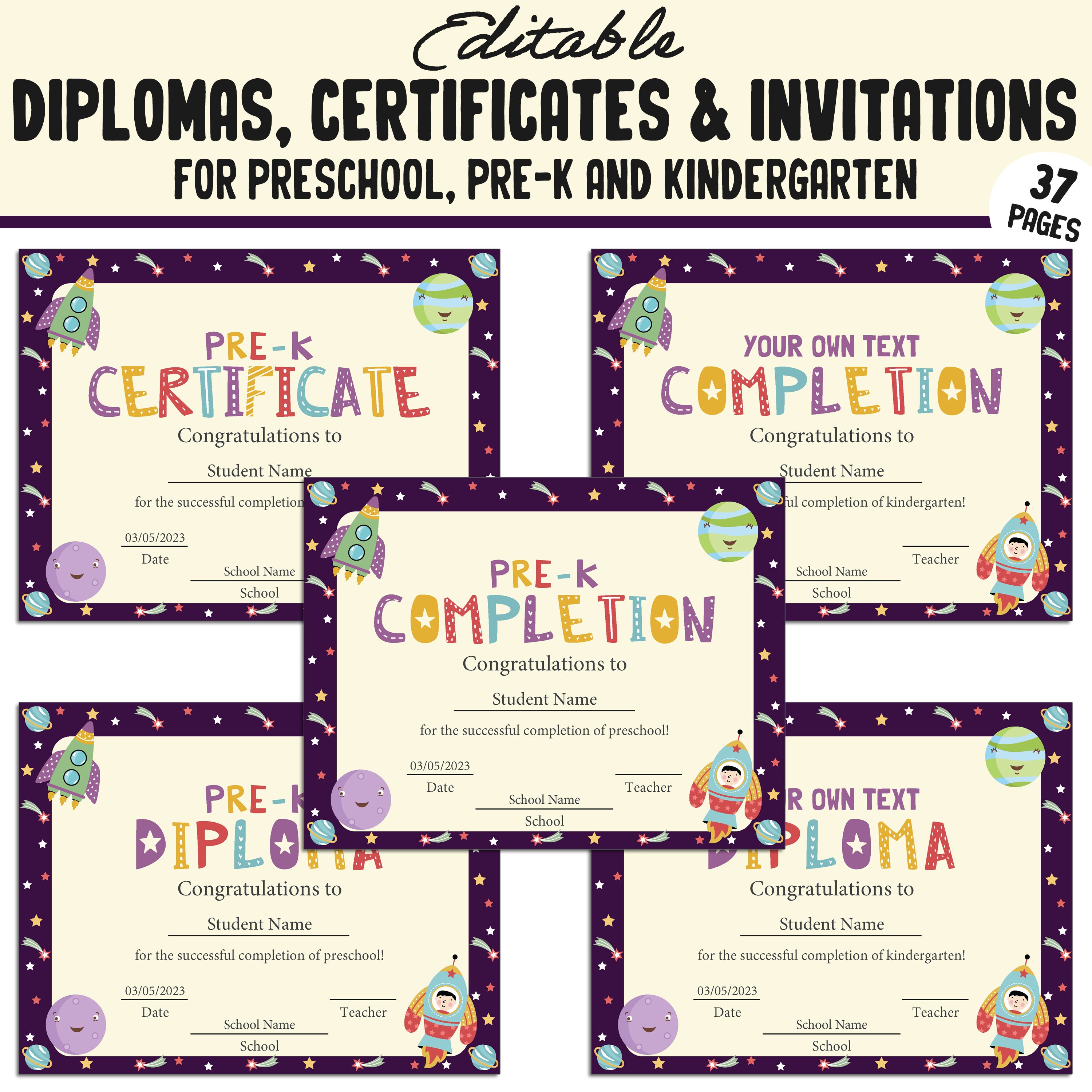37 Editable Pre K Graduation Diploma, Preschool, Kindergarten ...