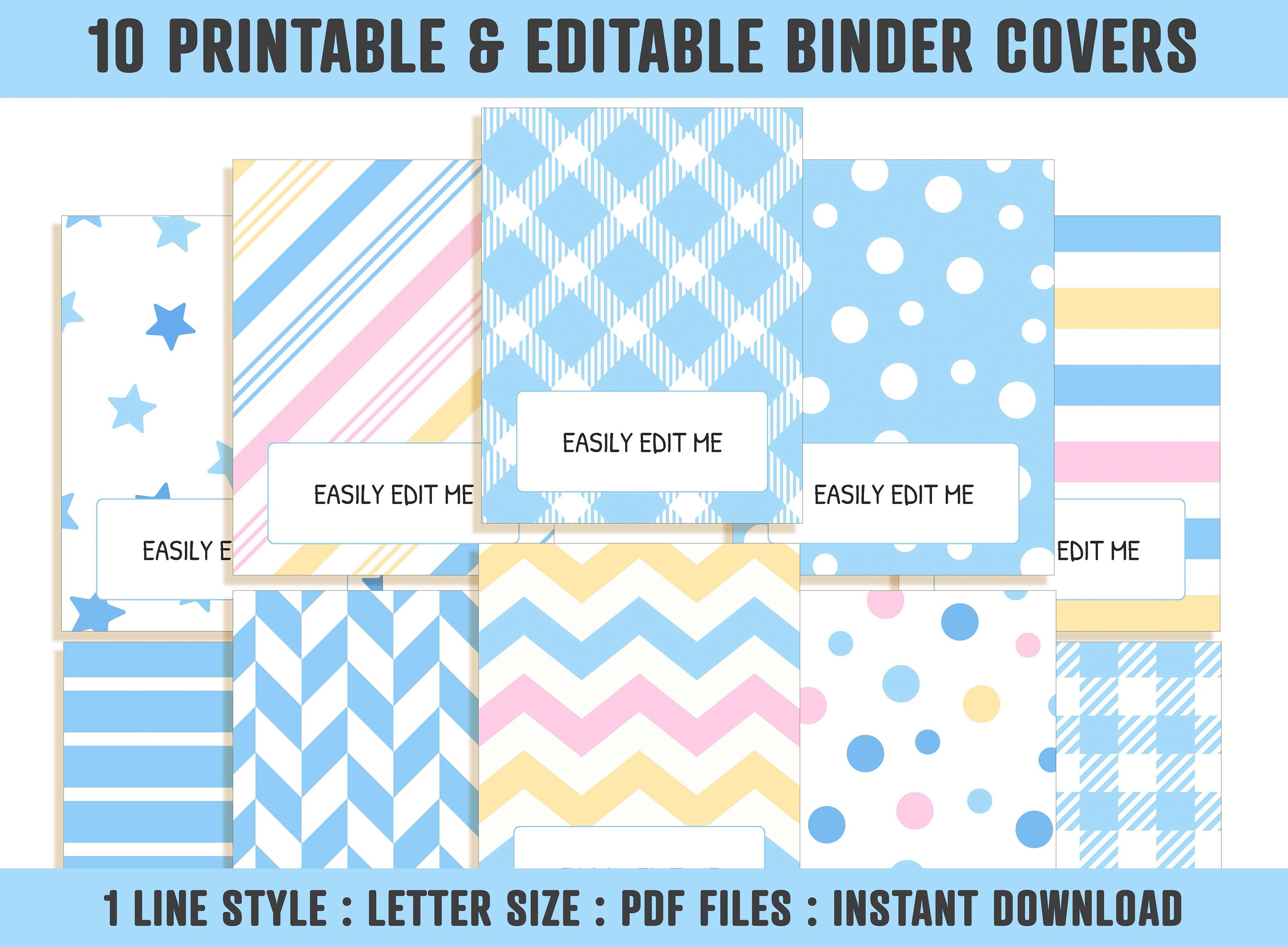 Binder Cover Inserts, 10 Printable & Editable Binder Covers+spines ...