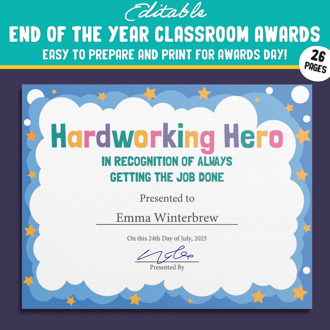 26 Editable Class Awards - End of the Year Awards - Student Recognition ...