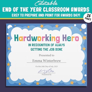 26 Editable Class Awards - End of the Year Awards - Student Recognition ...