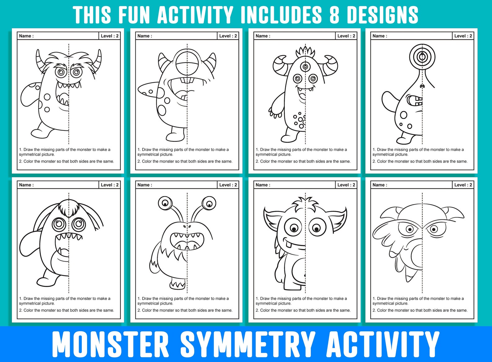 Monster Symmetry Worksheet, Monster Theme Lines of Symmetry Activity ...