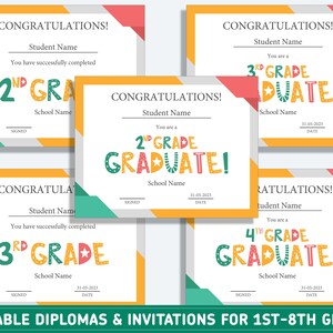 Editable 7th Grade Certificate, 1st to 8th Grade Diploma, Certificate ...