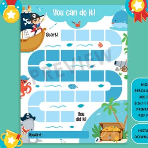 Printable Pirate Reward Chart: Ship & Lighthouse Theme, Boy/girl Chore ...