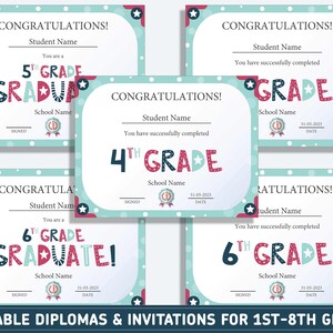 Editable First Grade Awards, 1st to 8th Grade Diploma, Certificate of ...