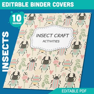 Insects and Flowers Binder Cover, 10 Printable & Editable Binder Covers ...