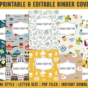 Cooking Binder Cover, 10 Printable/editable Covers+spines, Binder ...