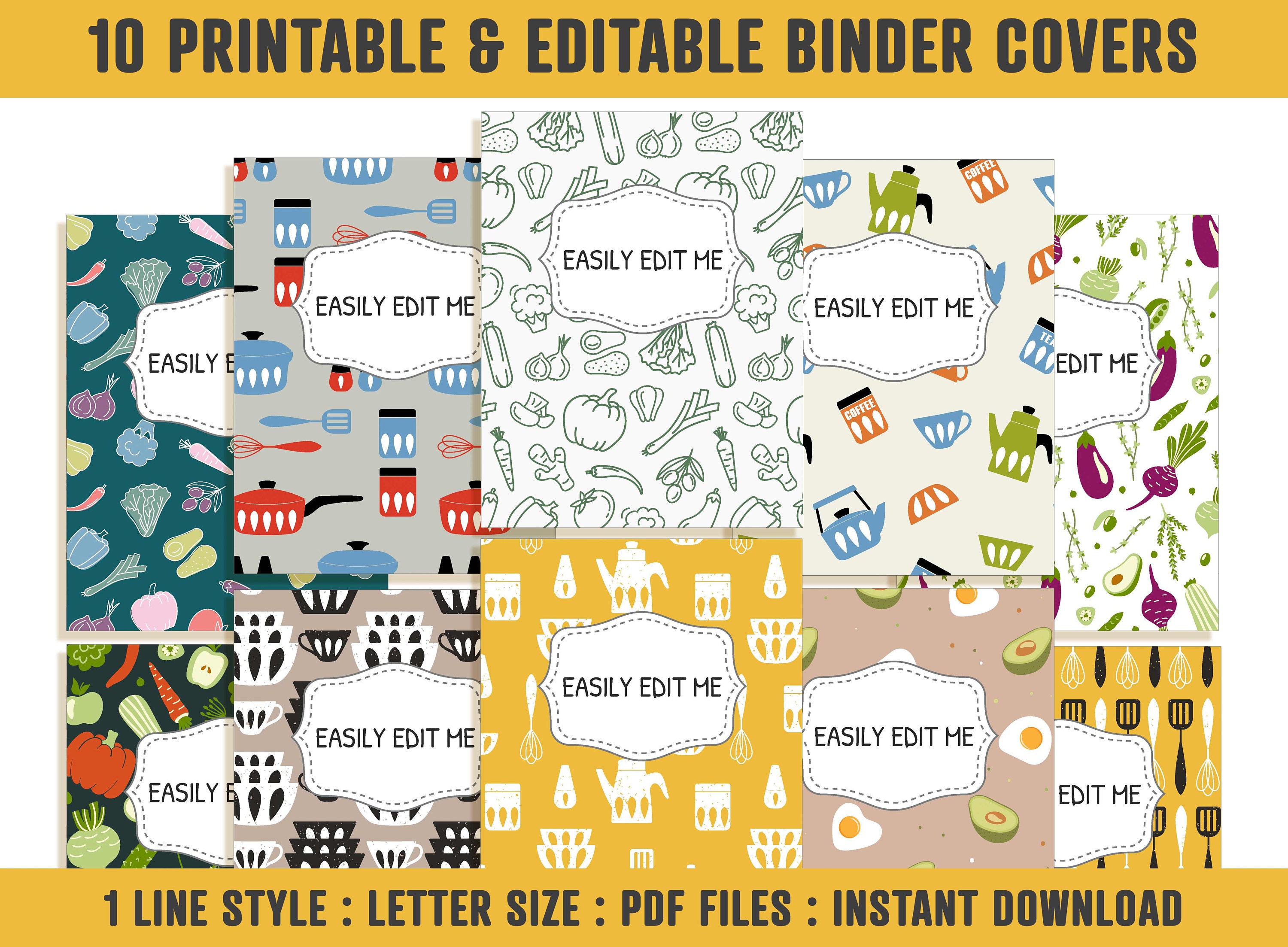 Cooking Binder Cover 10 Printable/editable Coversspines - Etsy