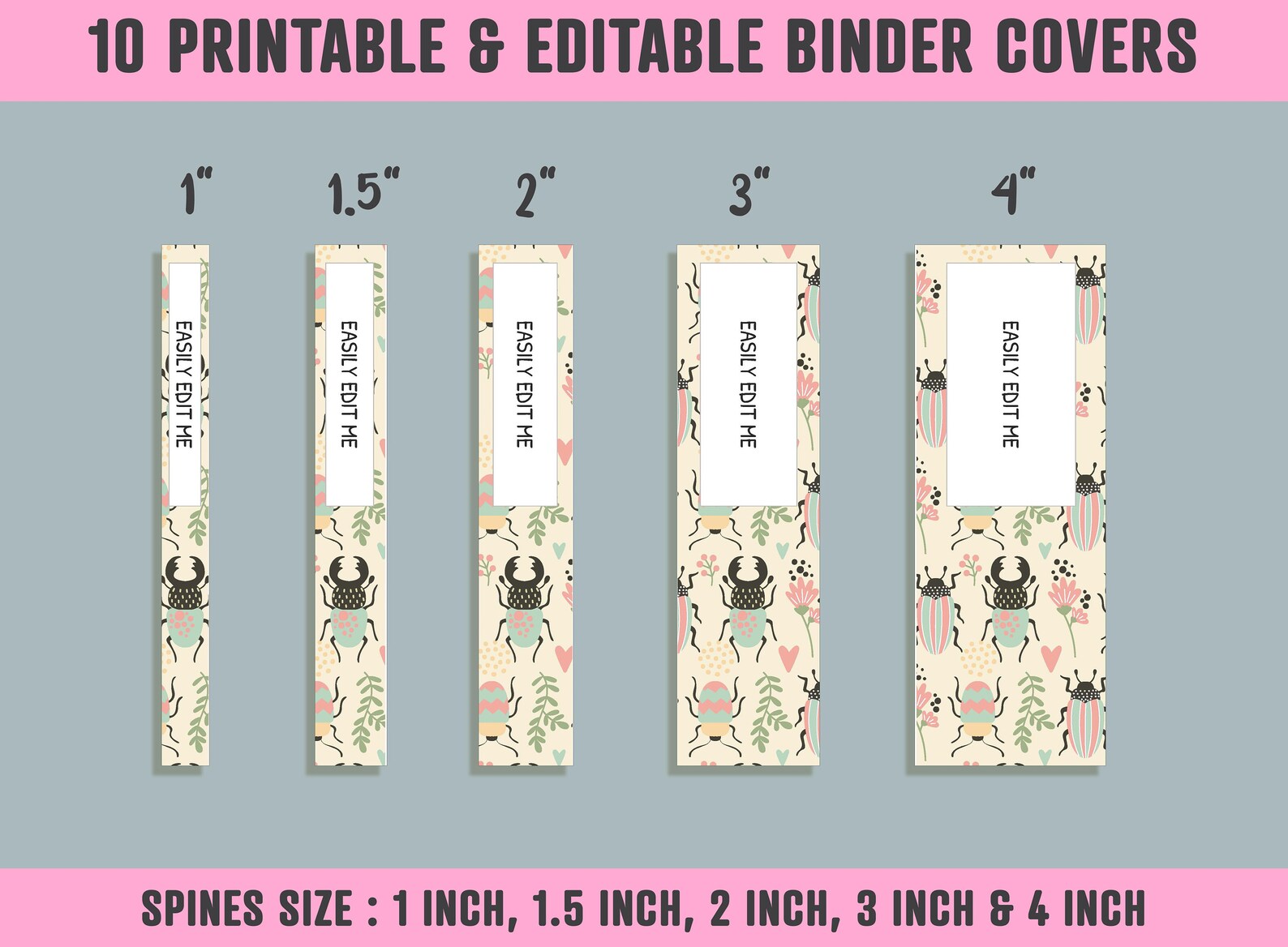 Insects and Flowers Binder Cover 10 Printable & Editable - Etsy