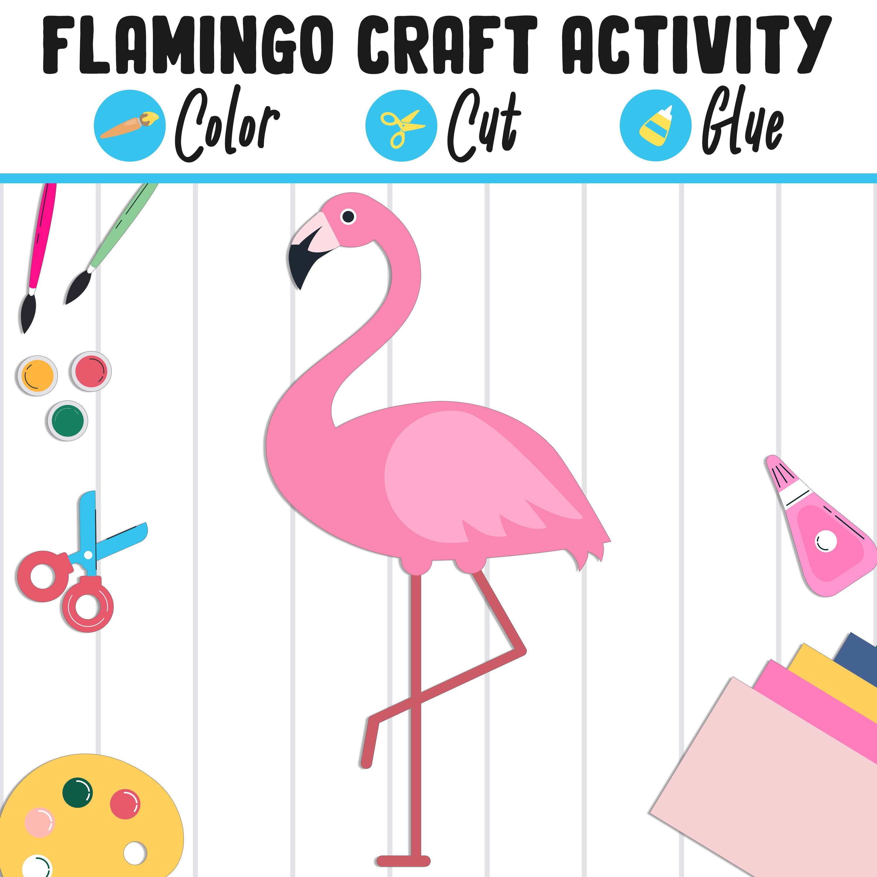Pink Flamingo Craft Activity Color, Cut, and Glue for Prek to 2nd Grade ...
