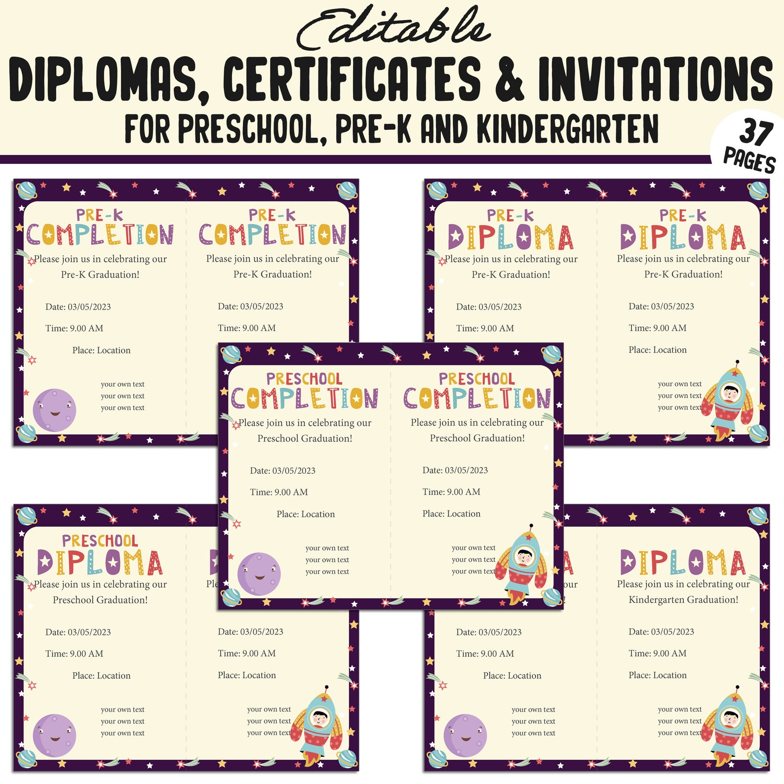 37 Editable Pre K Graduation Diploma, Preschool, Kindergarten ...