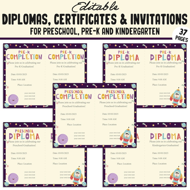 37 Editable Pre K Graduation Diploma, Preschool, Kindergarten ...
