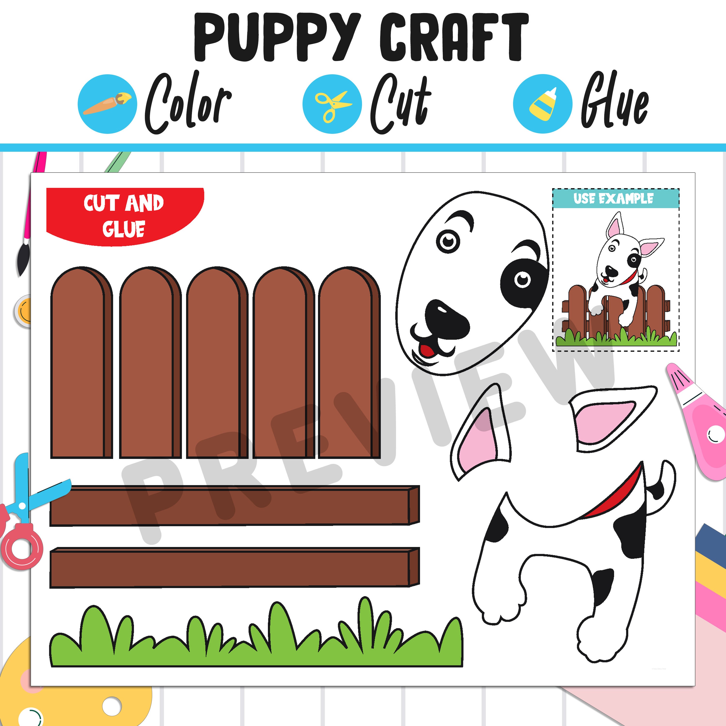 Cute Puppy Craft : Color, Cut, and Glue, a Fun Activity for Pre K to ...