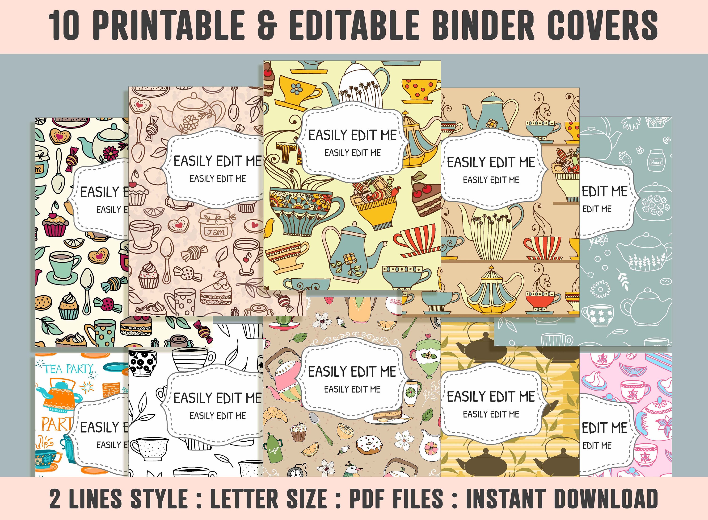 Cups and Teapots Binder Cover, 10 Printable & Editable Binder Covers ...