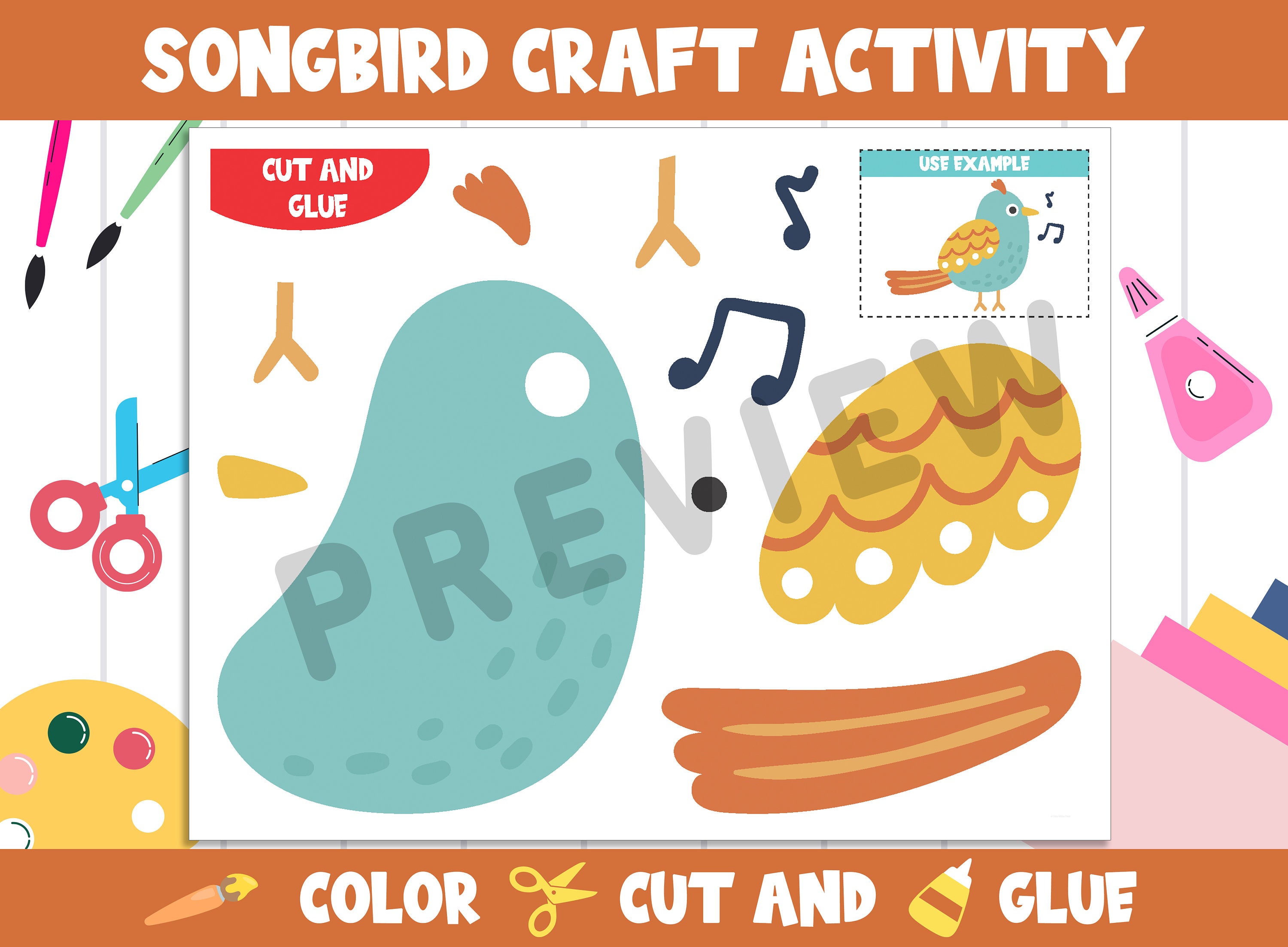 Songbird - Spring Craft Activity : Color, Cut, and Glue for Prek to 2nd ...
