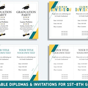 Editable 3rd Grade Graduation, 1st to 8th Grade Diploma, Certificate of ...