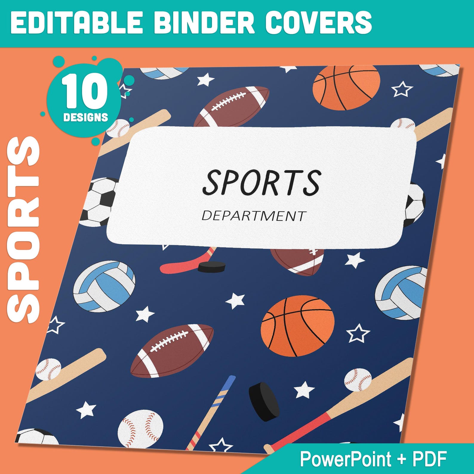 10 Editable Sports Pattern Binder Covers, Includes 1, 1.5, 2 Spines ...