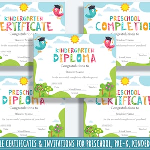Kindergarten Certificate, Editable Preschool Completion Certificates ...