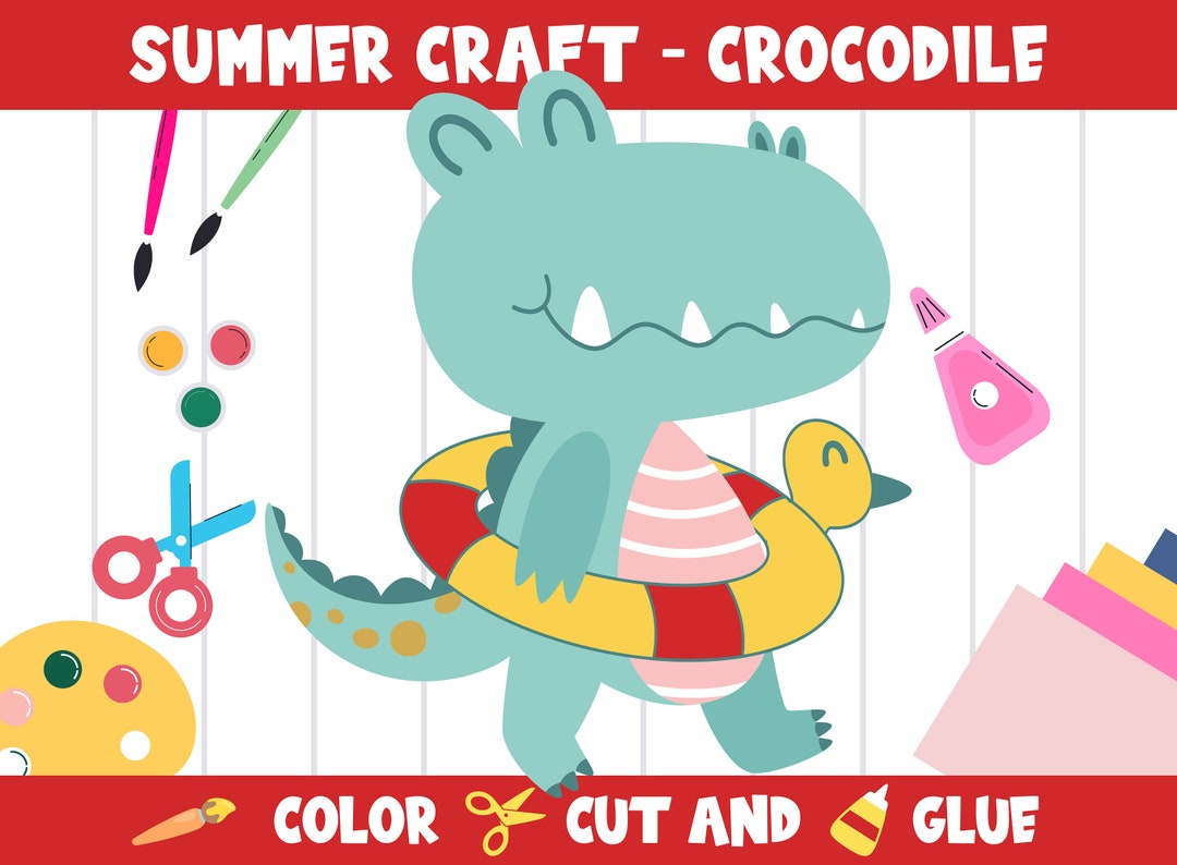 Summer Craft Activity: Crocodile - Color, Cut, and Glue for Prek to 2nd ...