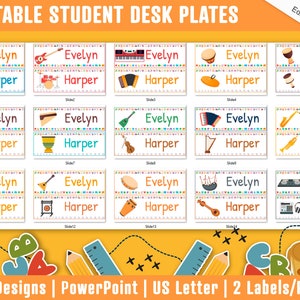 Student Desk Plates 30 Printable/editable Musical Instruments Classroom ...