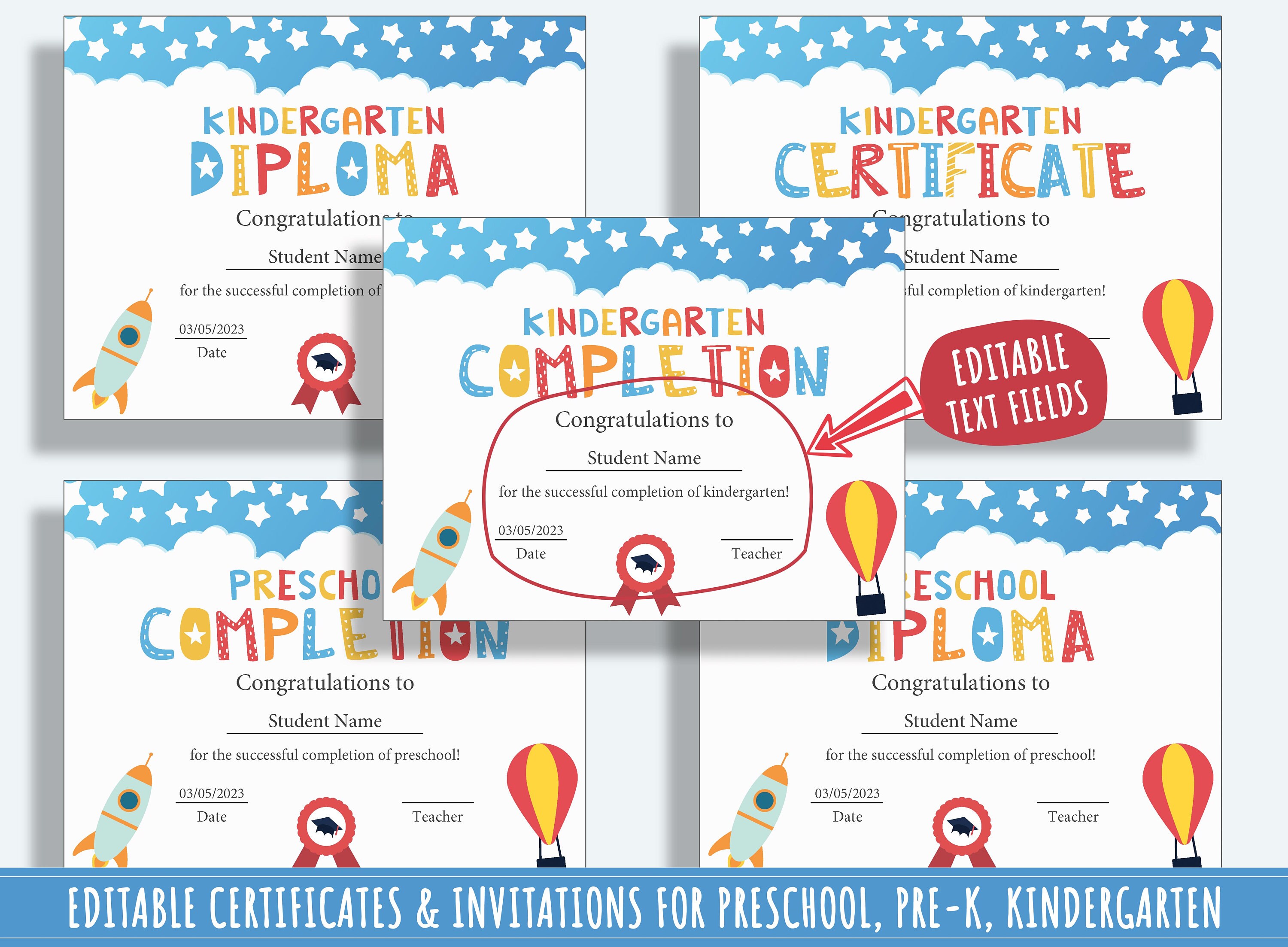 Editable Kindergarten Diploma, Completion Certificates, 37 Pages, PDF ...