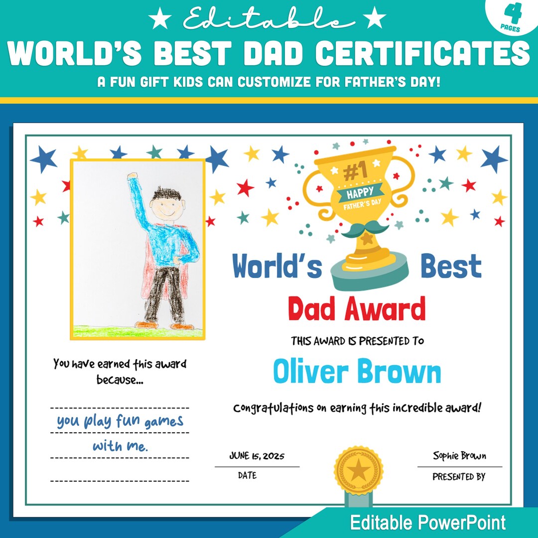 Fun Father’s Day Awards Certificates – World’s Best Dad Editable ...