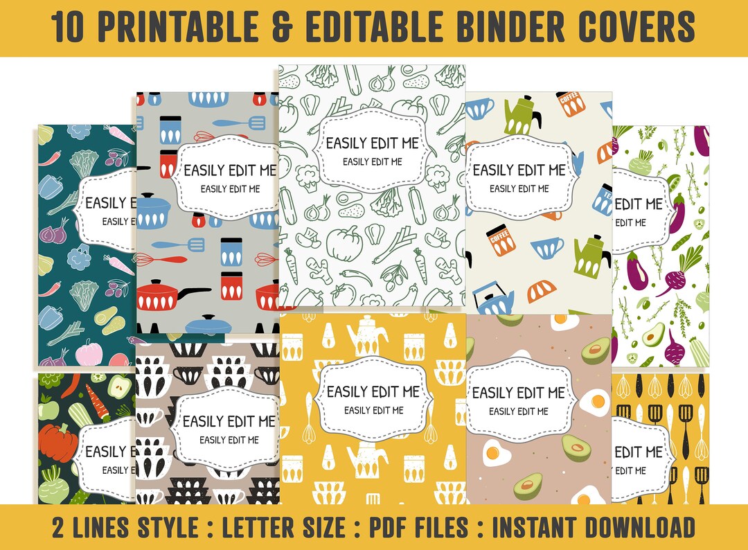 Cooking Binder Cover 10 Printable/editable Coversspines - Etsy