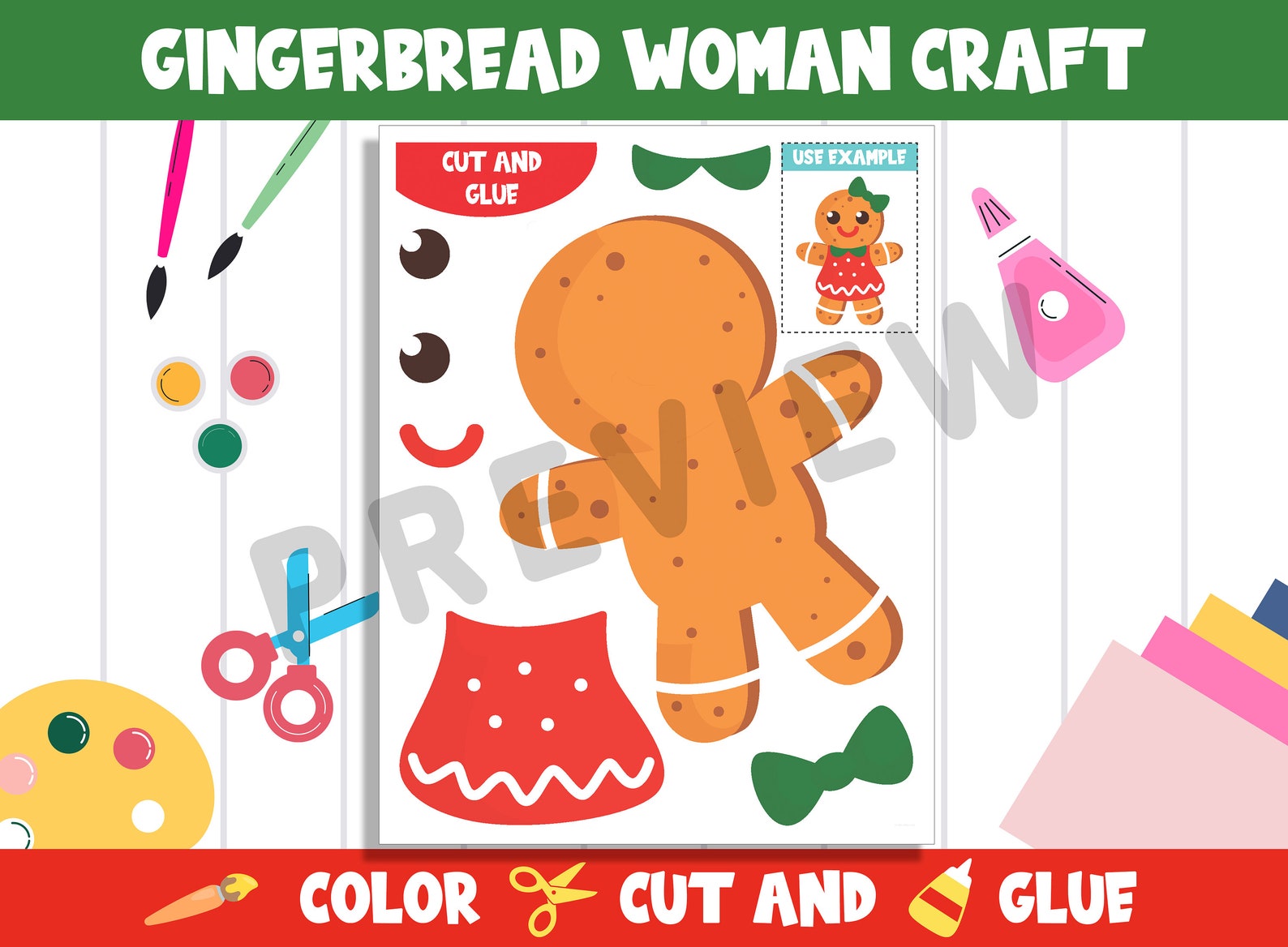 Gingerbread Woman Craft Activity for Kids: Color, Cut, and Glue, PDF ...