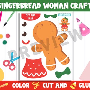 Gingerbread Woman Craft Activity for Kids: Color, Cut, and Glue, PDF ...