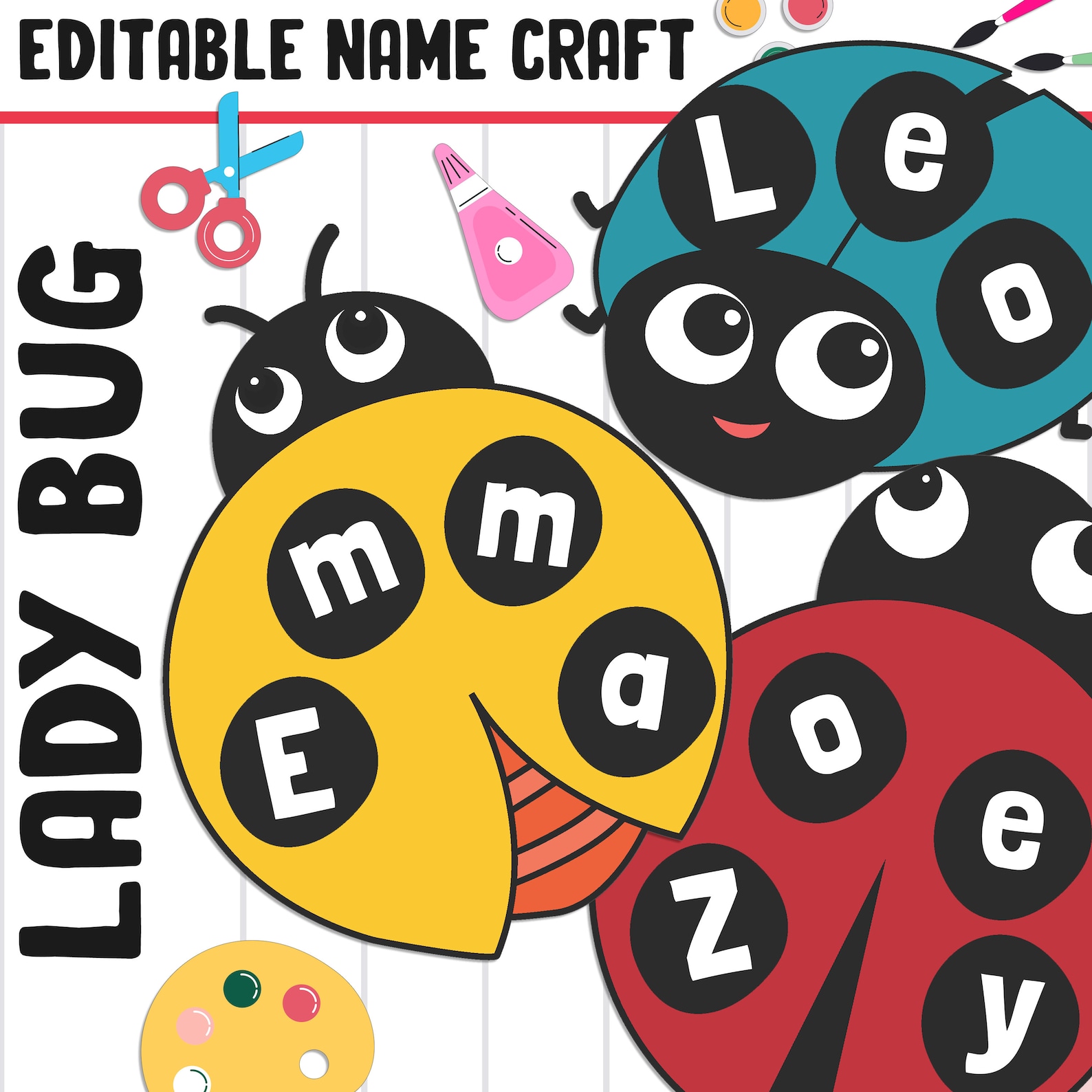 Ladybug Name Craft Activity: Back to School Bulletin Board, 40 Pages, 5 ...