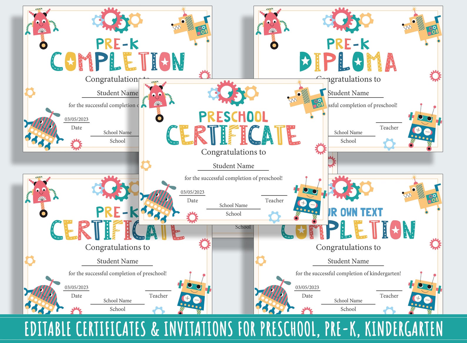 Robot-themed Preschool and Kindergarten End-of-year Celebration Kit: 37 ...