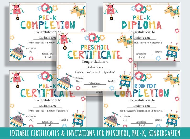 Robot-themed Preschool and Kindergarten End-of-year Celebration Kit: 37 ...