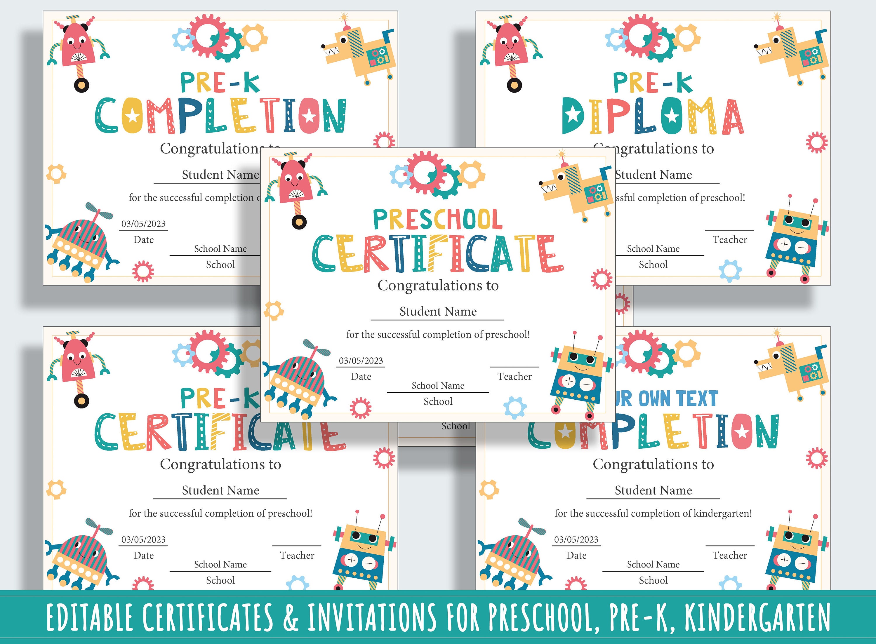 Robot-themed Preschool and Kindergarten End-of-year Celebration Kit: 37 ...