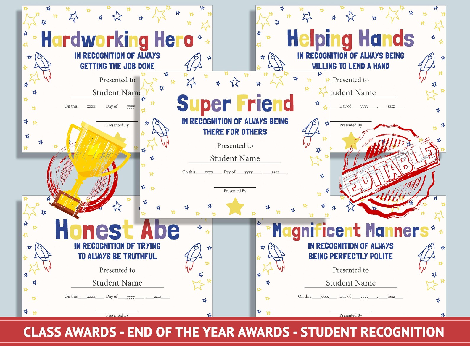 Editable Student of the Week Awards End of School Year - Etsy