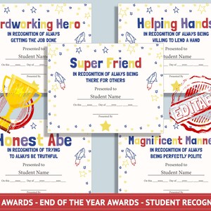 Editable Student of the Week Awards, End of School Year Awards, Student ...