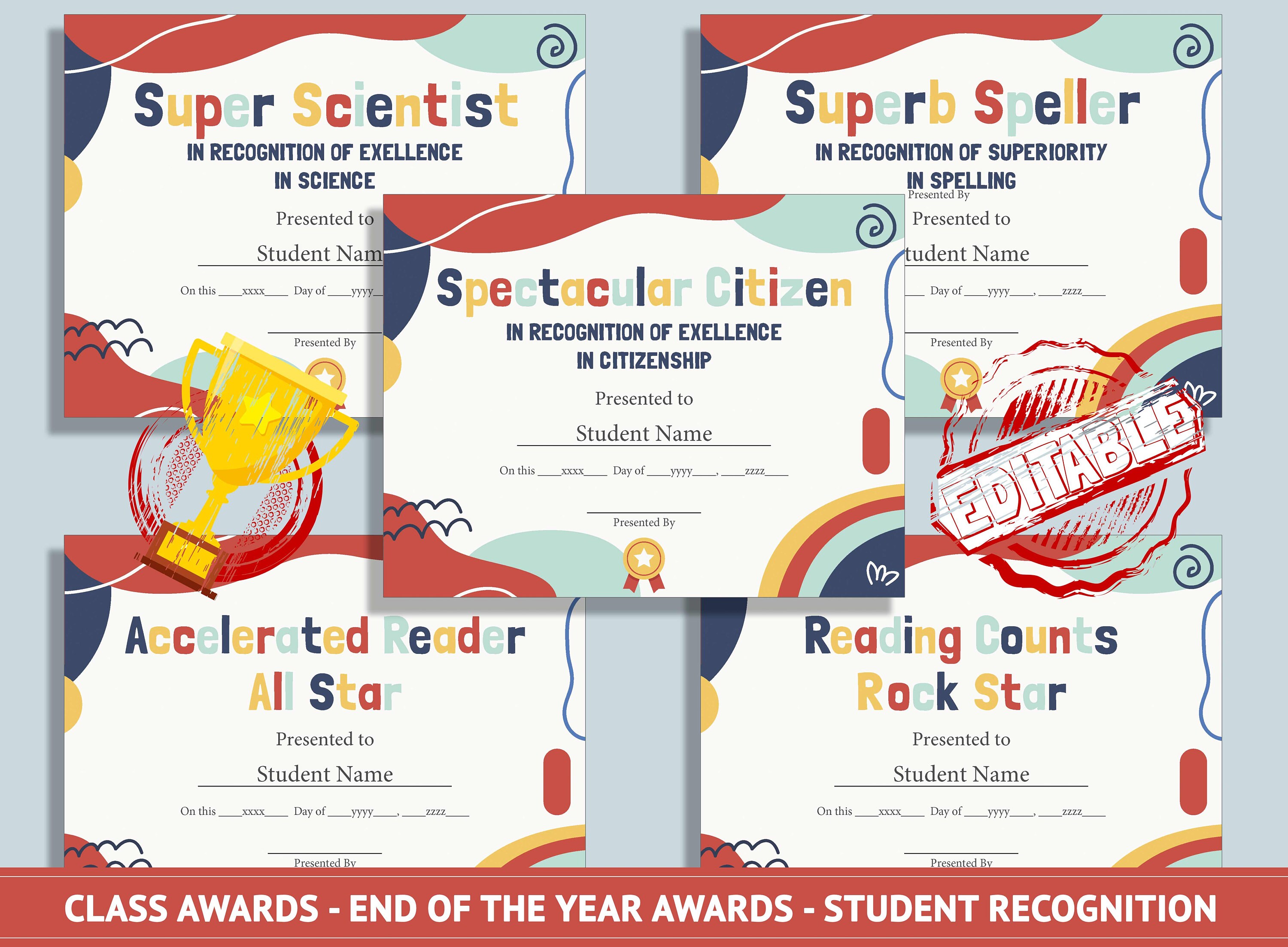 Editable Classroom Certificates End of the Year Awards Student ...