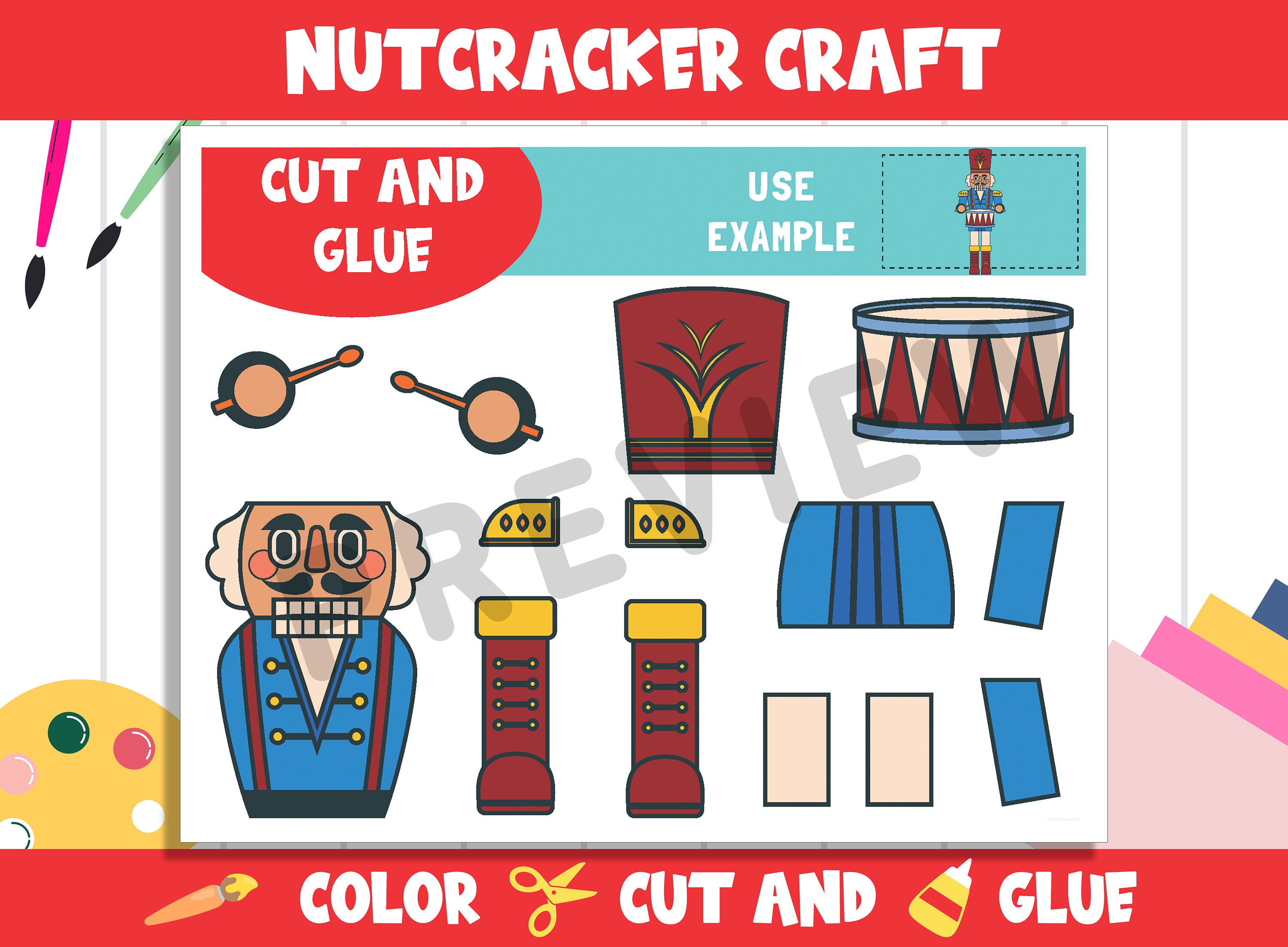 Christmas Nutcracker Craft Activity - Color, Cut, and Glue for Prek to ...
