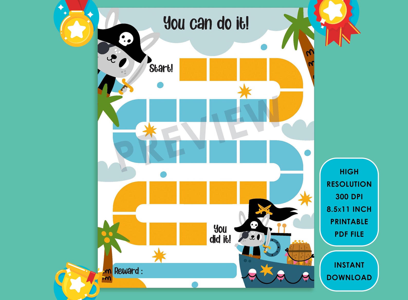 Printable Pirate Reward Chart for Kids, Encourage Positive Behavior ...
